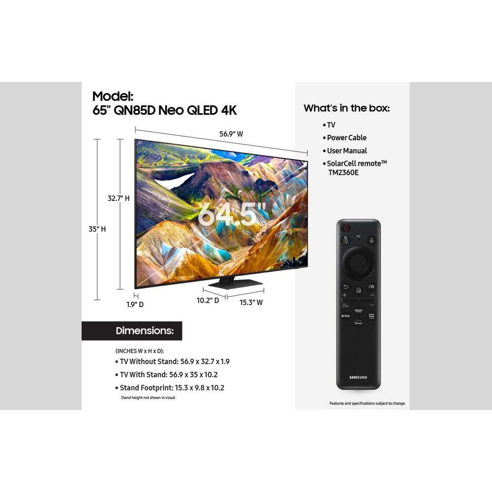 Samsung QN65QN85DBFXZA 65” QLED 4K QN85D Smart TV 887276826684| eBay