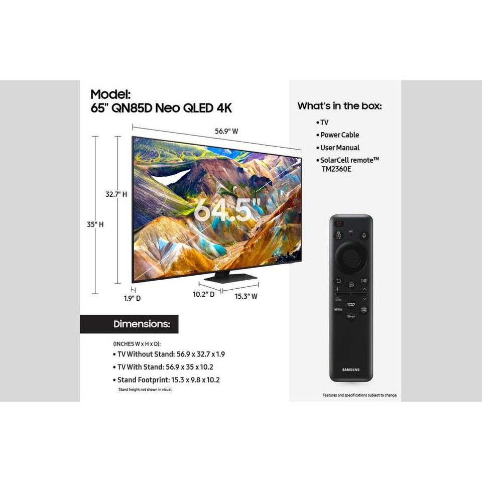 Samsung QN65QN85DBFXZA 65” QLED 4K QN85D Smart TV 887276826684| eBay