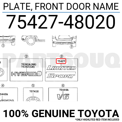 7542748020 Genuine Toyota PLATE, FRONT DOOR NAME 75427-48020 | eBay