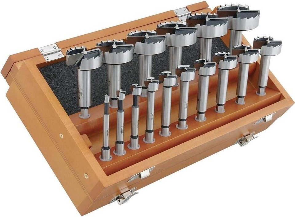 Complete 16-Piece Forstner Bit Set with Wooden Box - Precision Drilling ...