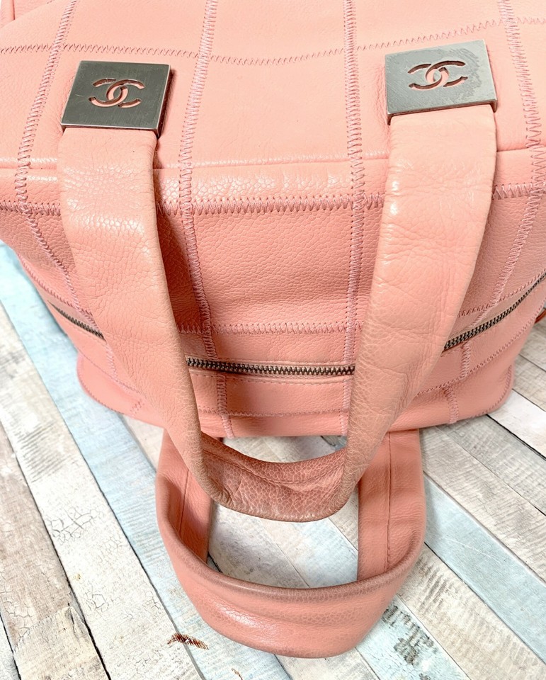 AUTHENTIC CHANEL CAVIAR PINK STITCH LEATHER MEDIUM ZIP TOP SQUARE PURSE ...