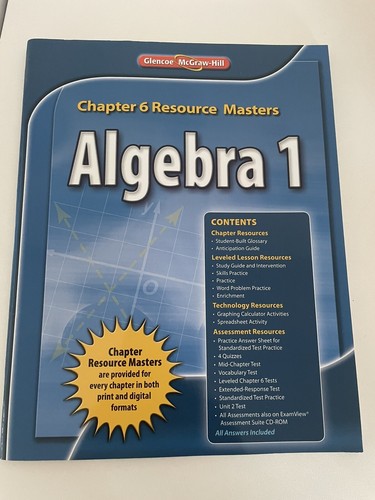 Glencoe McGraw-Hill Algebra 1 Chapter 6 Resource Masters | eBay