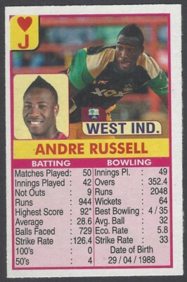 AOP2 CRICKET ODI Data Trading/Playing card ANDRE RUSSELL | eBay