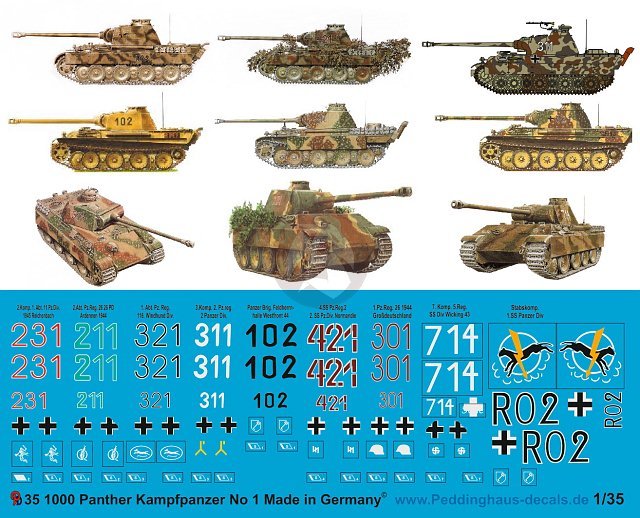 Peddinghaus 1/35 Panther German Tank WWII Markings 1943-1945 No.1 (9 ...