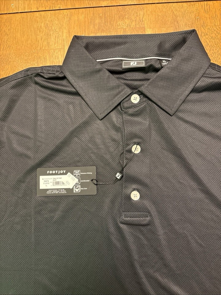 Footjoy Men’s Size XL Tonal Dot Print Black Polo Golf Shirt *BRAND NEW ...