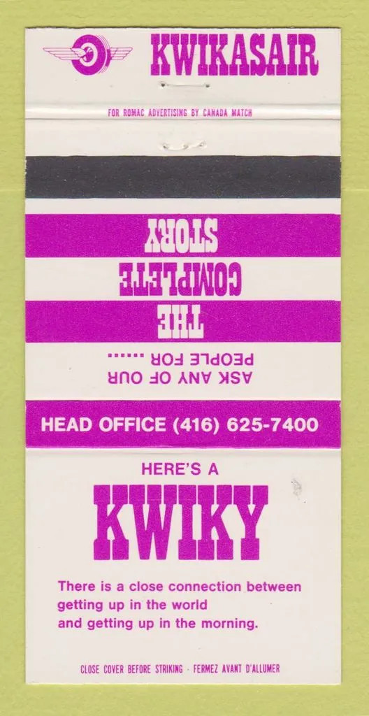 Matchbook Cover - Kwiky Kwikasair Trucking Toronto ON 30 Strike | eBay
