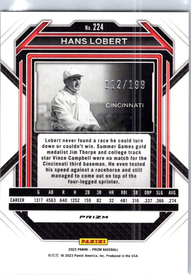 2023 Panini Prizm #224 Hans Lobert Cincinatti Reds | eBay