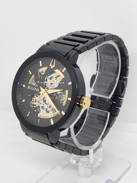 Bulova 98A203 Open Heart Men’s Watch 42mm Black And Gold Stainless ...