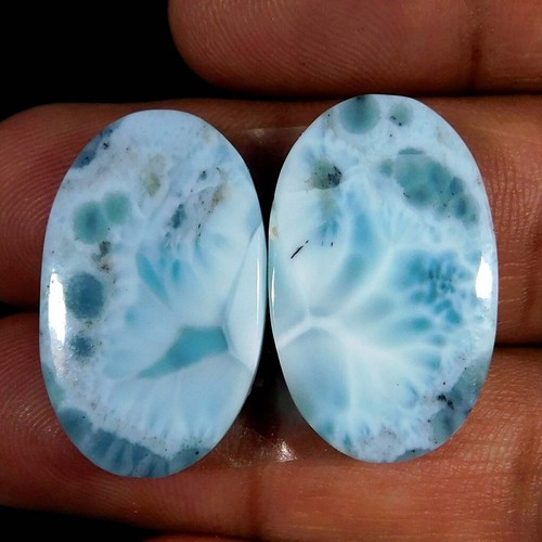 40.45Cts. Natural Fabulous Larimar(Pectolite) Pair Oval Cabochon Loose ...