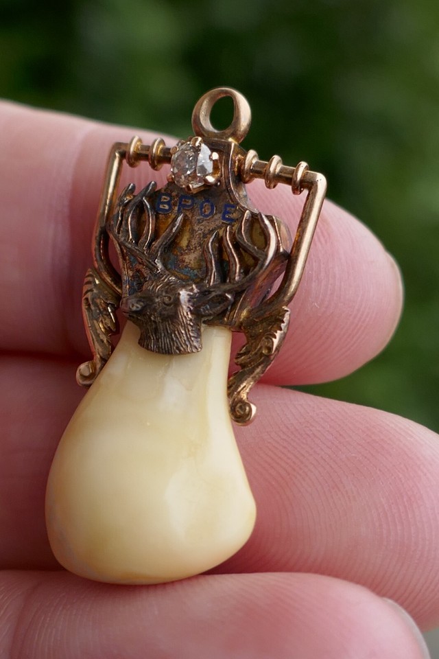 Antique 14k Yellow Gold & Natural Yellow Diamond Elks Club B.P.O.E ...