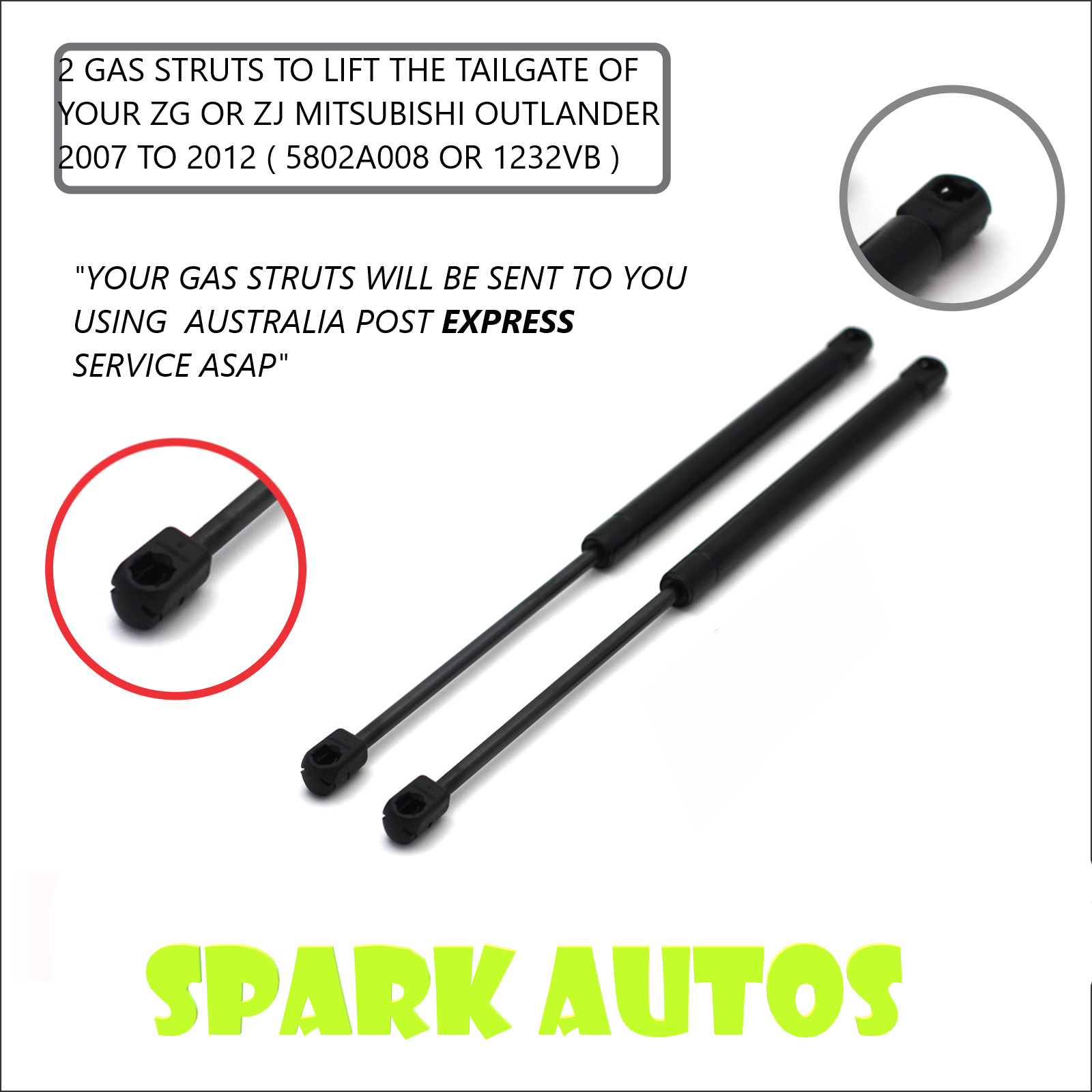 1 PAIR Gas Struts lift Mitsubishi Outlander ZG ZJ Tailgate 2007-2013 ...