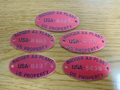 5 Badger Ordnance Works Baraboo, WI Army Ammunition Powder Plant Tags ...