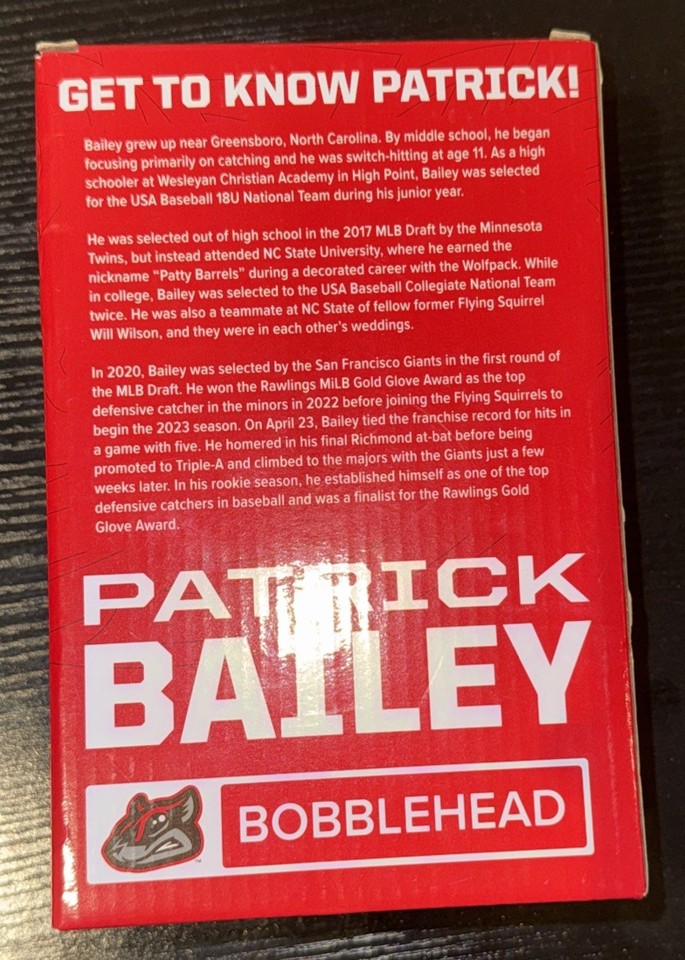 Patrick Bailey Bobblehead Richmond Flying Squirrels San Francisco ...
