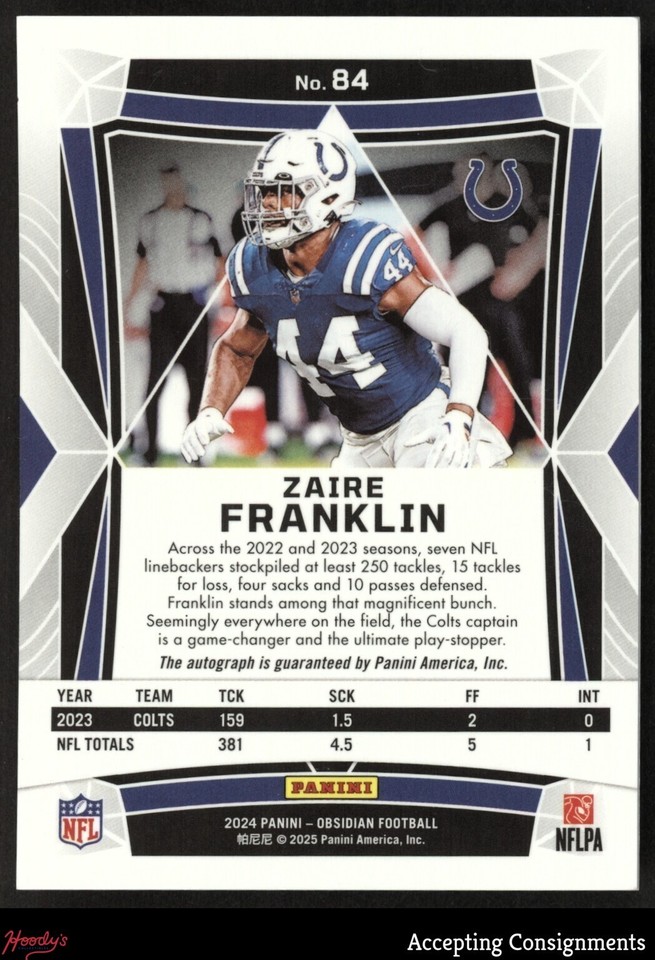 2024 Panini Obsidian International Signatures #84 Zaire Franklin AUTO ...
