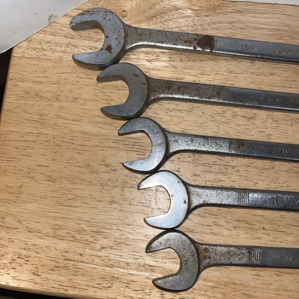 Vtg Wizard 5pc Set Wrenches HR Made in USA Alloy (11/16,15/16,7/8,13/16 ...