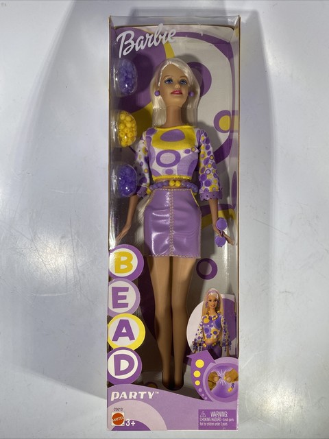Barbie Bead Party Barbie Doll C3613 Purple Skirt Print Top Blond 2003 ...