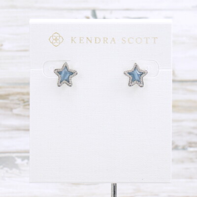 NWT Kendra Scott Jae Star Periwinkle Cat's Eye Stud Earrings Silver ...
