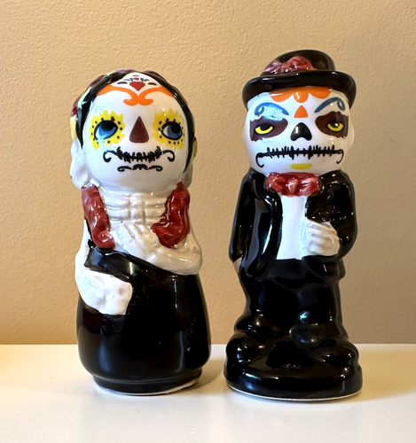 Ceramic Day of the Dead Salt and Pepper Shakers Man & Woman Dia de Los ...