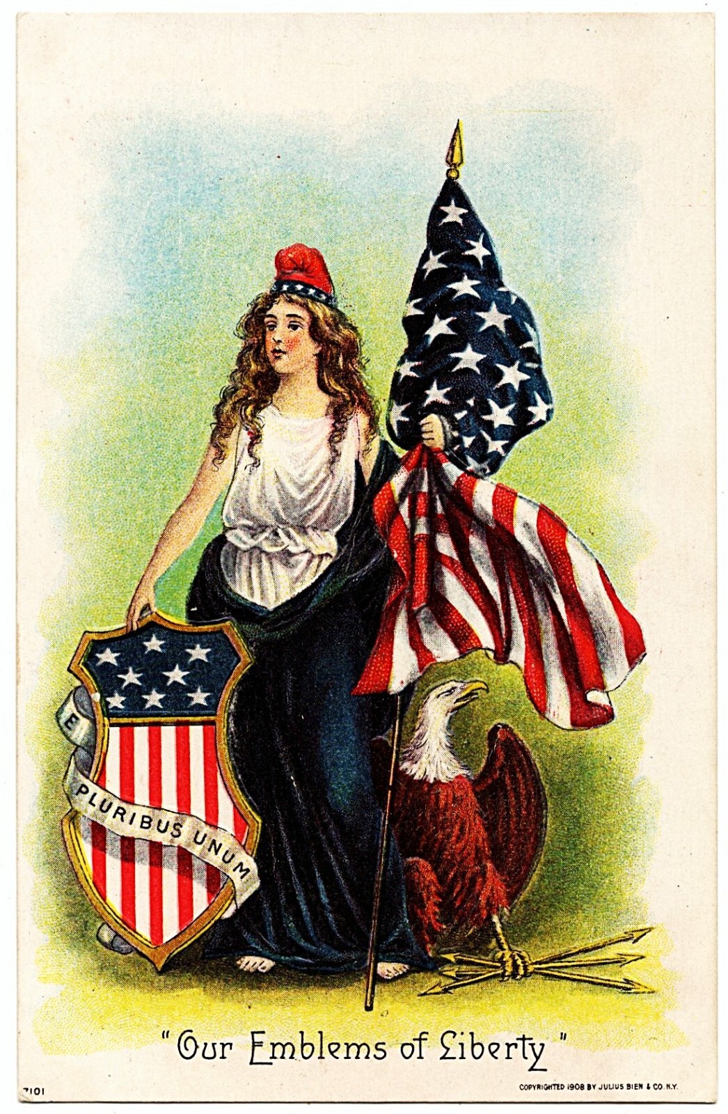 Patriotic Lady Liberty Flag Shield Eagle 1908 Julius Bien antique ...