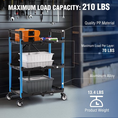 WORKPRO 3-Tier Collapsible Service Cart 210 LBS Foldable Utility ...