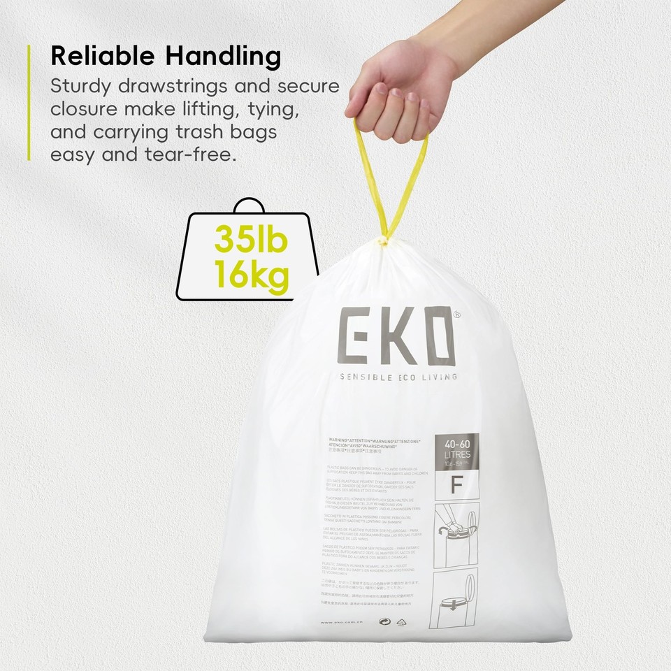 EKO 13 Gallon / 40-60 Liter,110 Count Drawstring Trash Bags, Extra ...