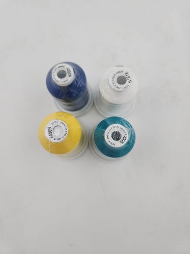 Spool Thread 100% Cotton Set of 4 600M 30WT White Yellow Teal Dark Blue ...