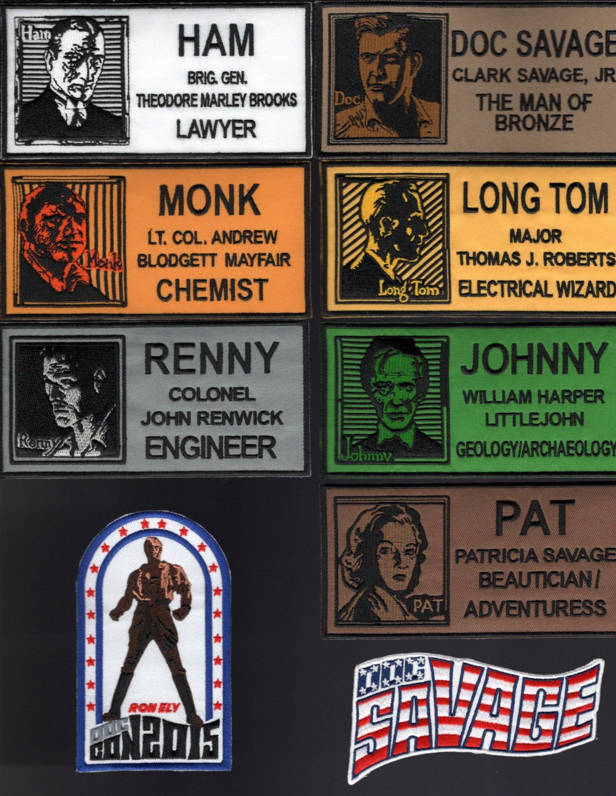 Doc Savage Con Lot of Scarce Large Cloth Patches-Entire '30s Team and ...