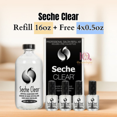 Seche Clear Crystal Clear Base Coat Professional Refill Kit 16oz + 4 ...
