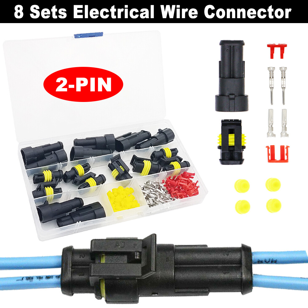 8Set Waterproof 2-Pin Car Male Female Two Way Electrical Wire Connector ...