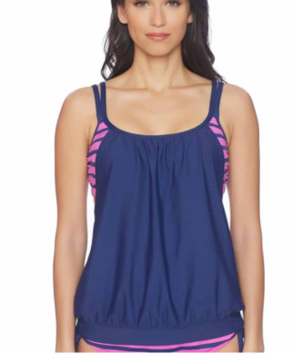 Next Women's Synchrony Double Up Soft Cup Tankini Top,Navy, (Size 36B/C ...