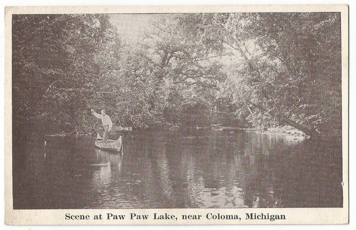 Man Fishing From Canoe at Paw Paw Lake near Coloma Michigan MI c.1915 ...
