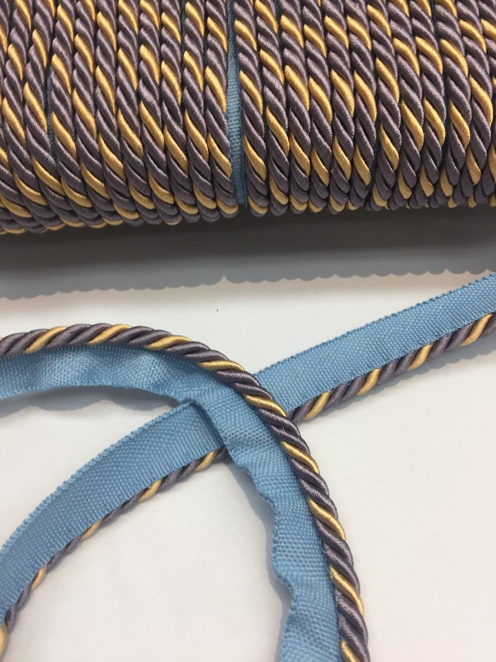 Lavendery Blue Yellow Trim Rope with Gimp Upholstery By The Yard | eBay