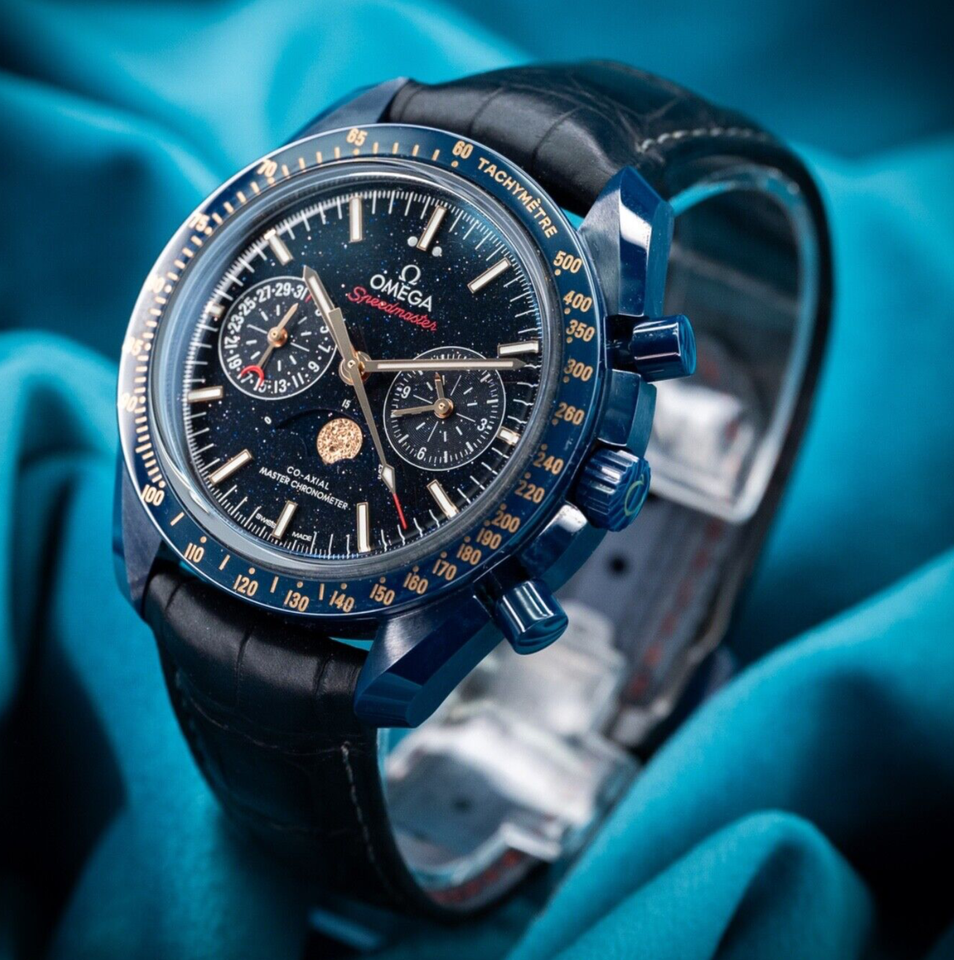 Omega Speedmaster Moonphase Blue Side of The Moon Aventurine Dial Box ...