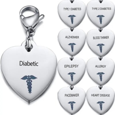 Medical ID Tag Pendant Bracelet 12 TYPES Diabetes Pacemaker Epilepsy ...