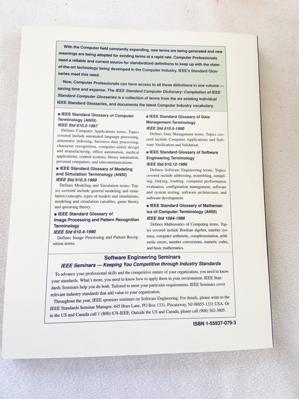 1991 PB IEEE Standard Computer Dictionary: A Compilation of IEEE Standard Comp.. 9781559370790| eBay