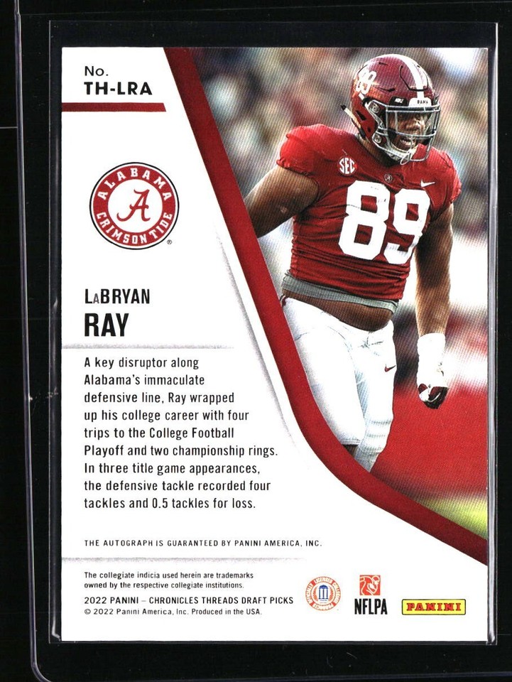 2022 Chronicles Panini Threads Rookie Signatures LeBryan Ray SP RC Auto ...