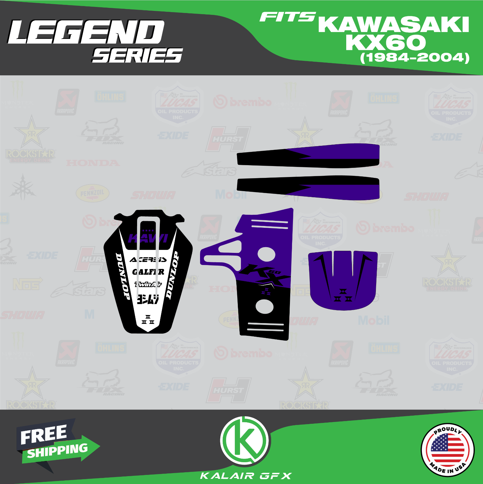 Graphics Kit for KAWASAKI KX60 KX KAWA (1984-2004) Legend - Purple | eBay