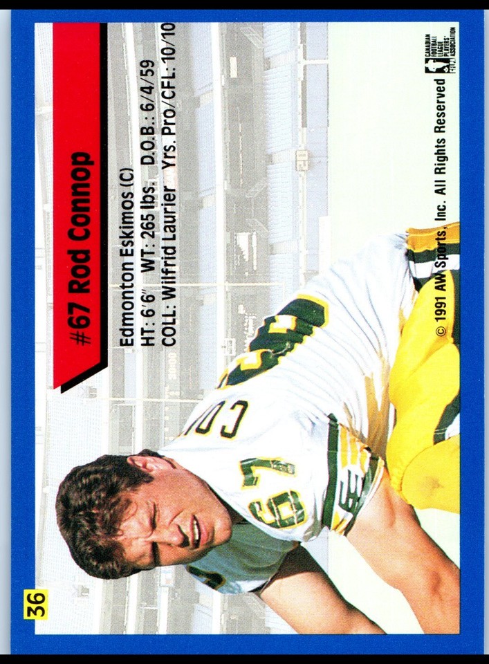 1991 All World CFL #36 Rod Connop Near mint or better | eBay