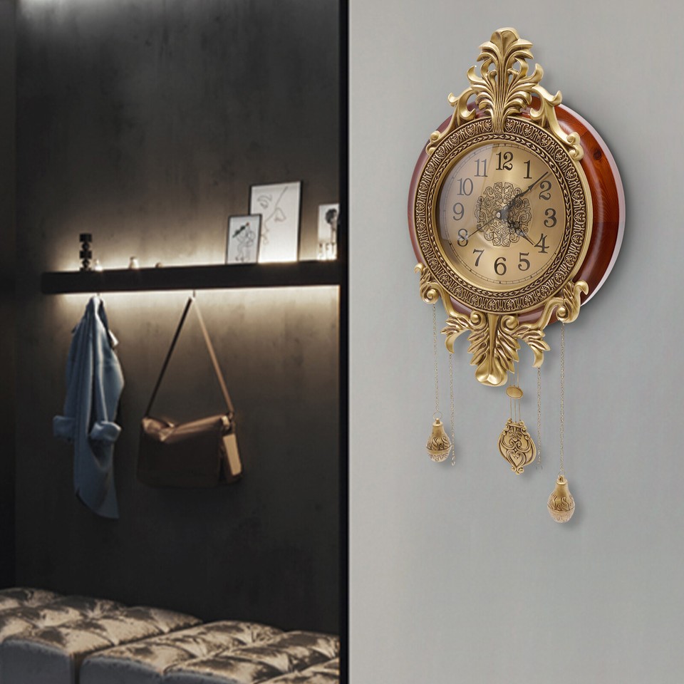 Wall Clock w/ Pendulum Dia 9" Retro Indoor Silent Wall Clock Battery ...