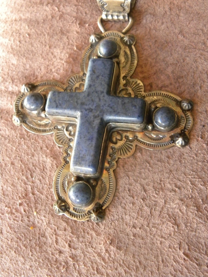 D. TROUTMAN BLUE STONE STERLING SILVER CROSS PENDANT 3-1/2" 53 GRAMS | eBay