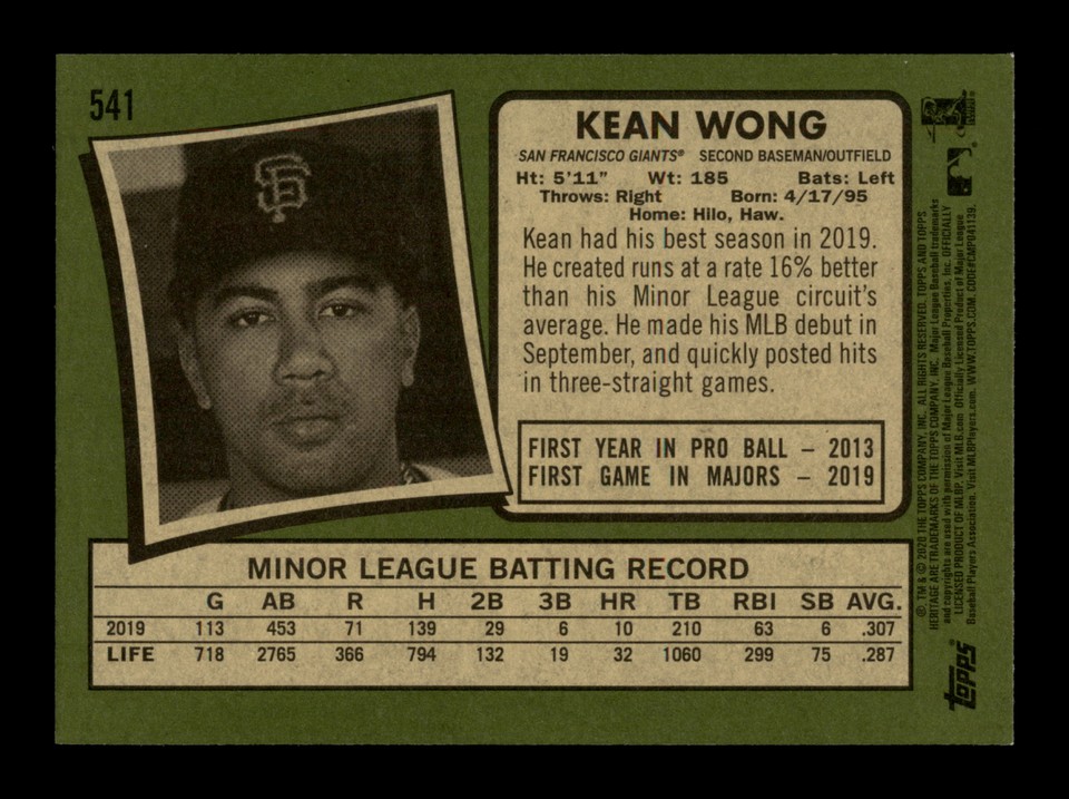 2020 Topps Heritage #541 Kean Wong RC San Francisco Giants | eBay