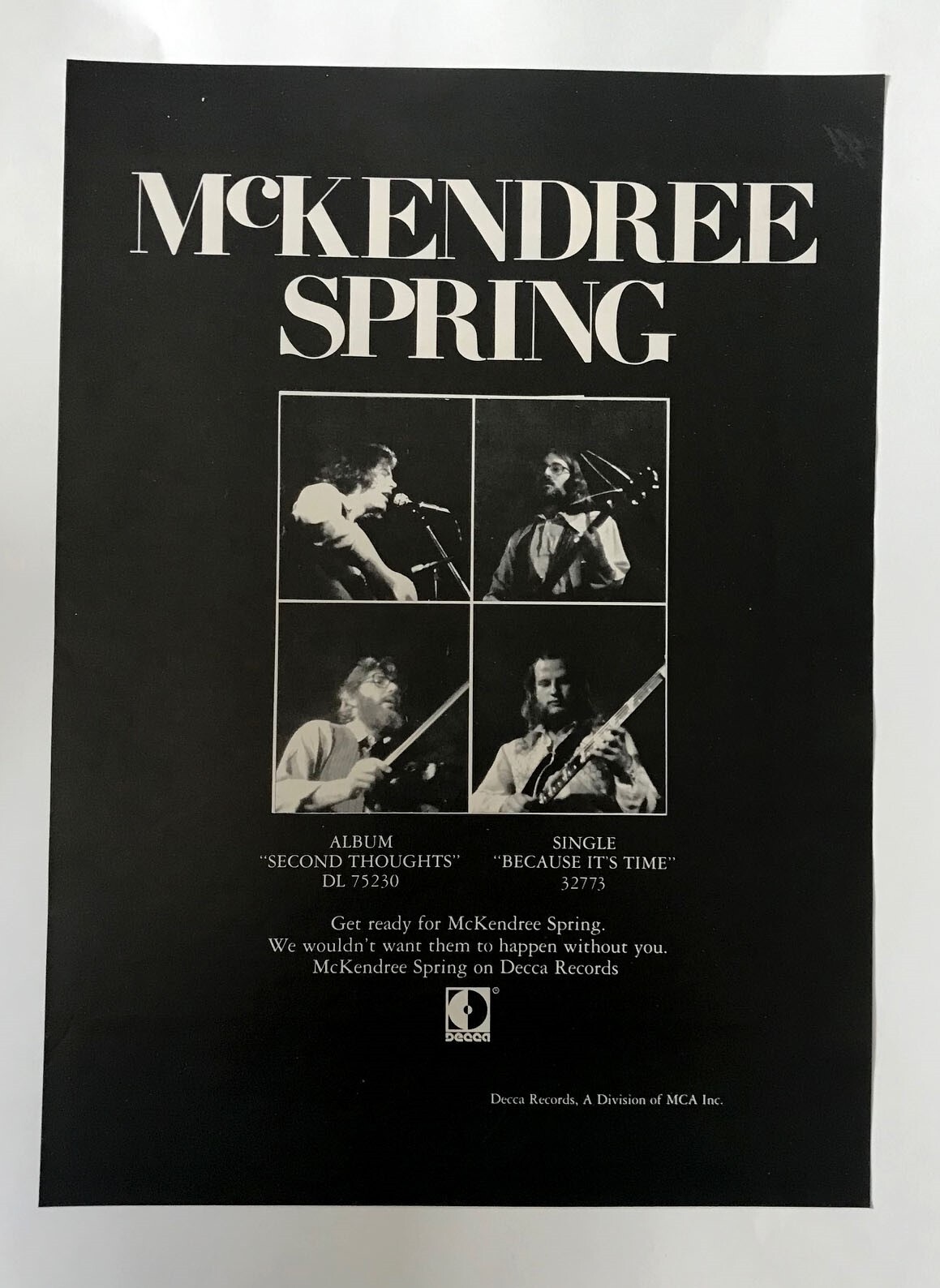 McKendree Spring Second Thoughts 1971 Short Print Poster Type Ad, Promo ...