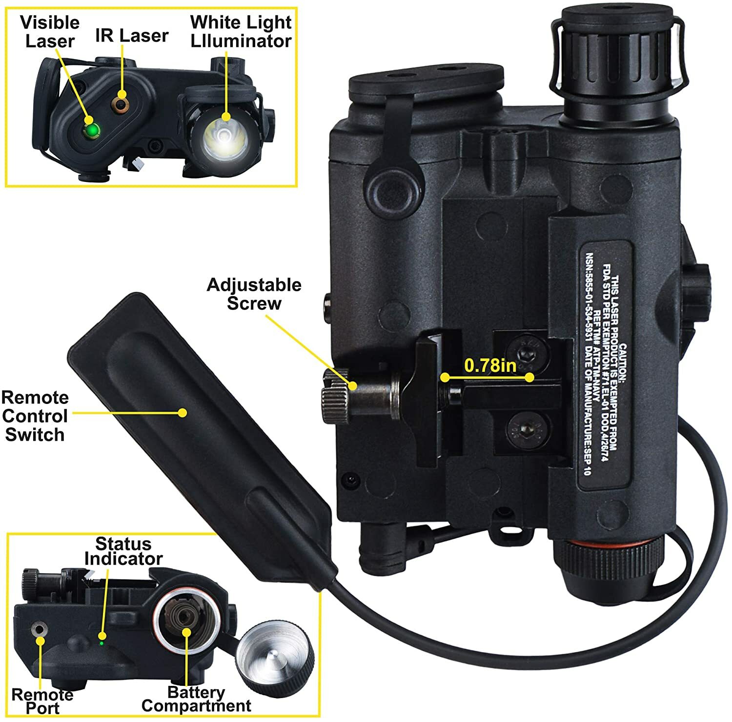 WADSN PEQ15 LA5-C UHP Integrated Green Laser IR Pointer / Airsoft Light ...