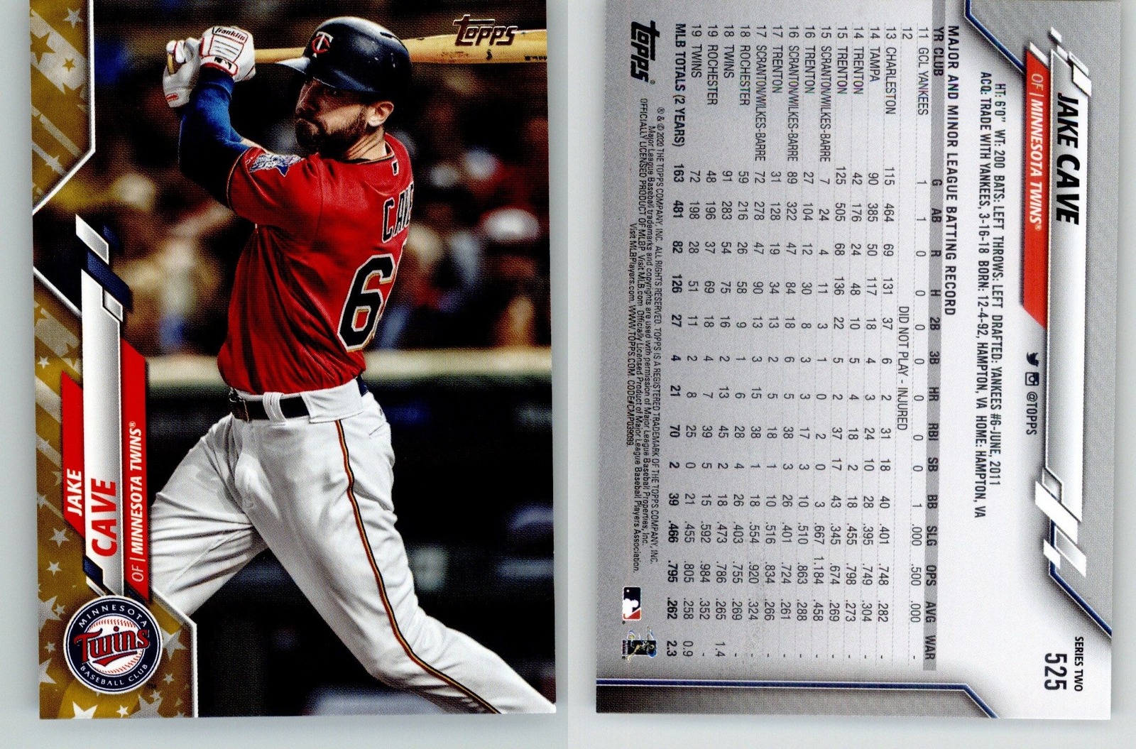 Jake Cave 2020 Topps Gold Star #525 Minnesota Twins | eBay