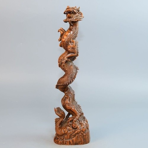 Old Boxwood Carved Chinese Dragon Rack Statue Pen Brush Display Hanging ...
