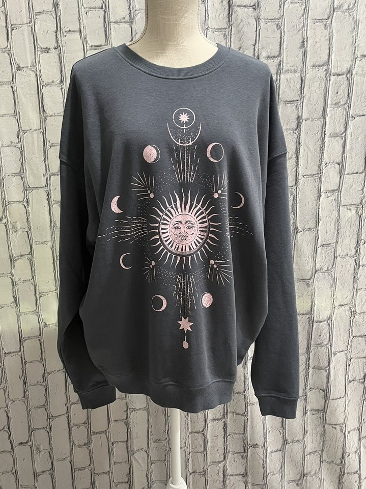 Macy’s Grayson/Threads :L Women Long Sleeve Graphic Sweatshirt Black ...