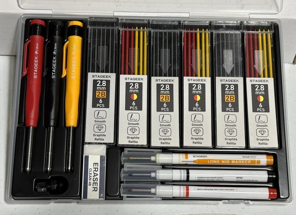 Stageek Carpenter Pencil Marker 44 Piece Kit 36 Graphite Refills | eBay