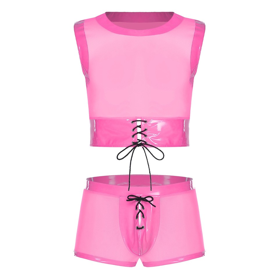 Men Set Mesh Suit Nightwear Outfit See Through Round Neck Costume Adult ...