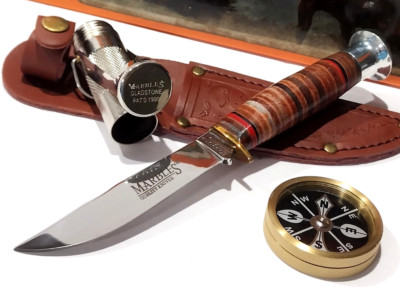 Marbles Brown Stacked Leather Handle Knife Brass Compass Waterproof ...