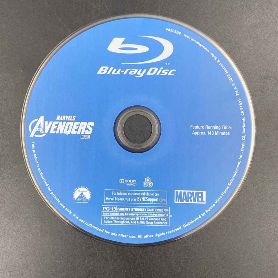 Marvel The Avengers Blu Ray DVD Disc Movie Iron Man Thor Hulk Captain ...